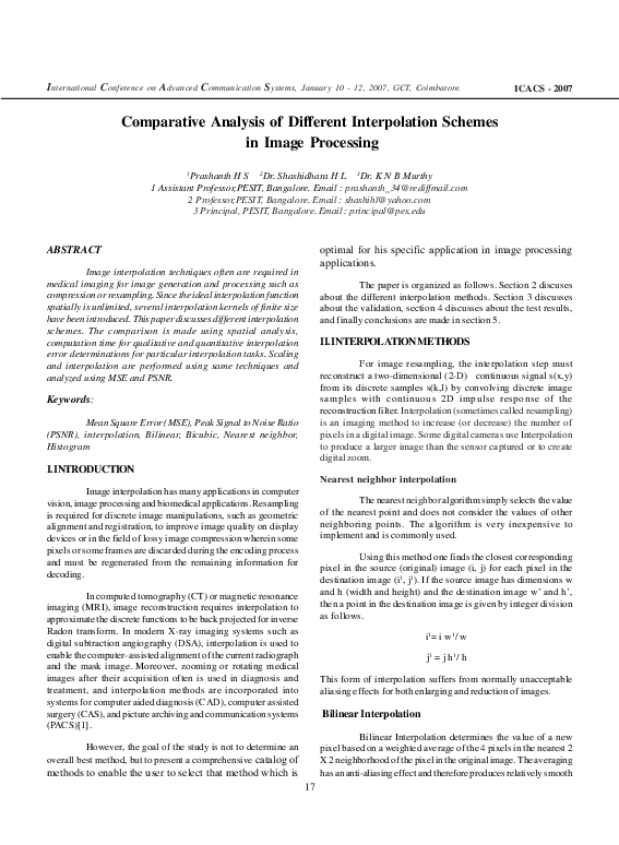 Pdf Comparative Analysis Of Different Interpolation Schemes In Image