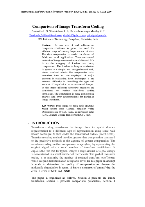 Pdf Comparison Of Image Transform Coding