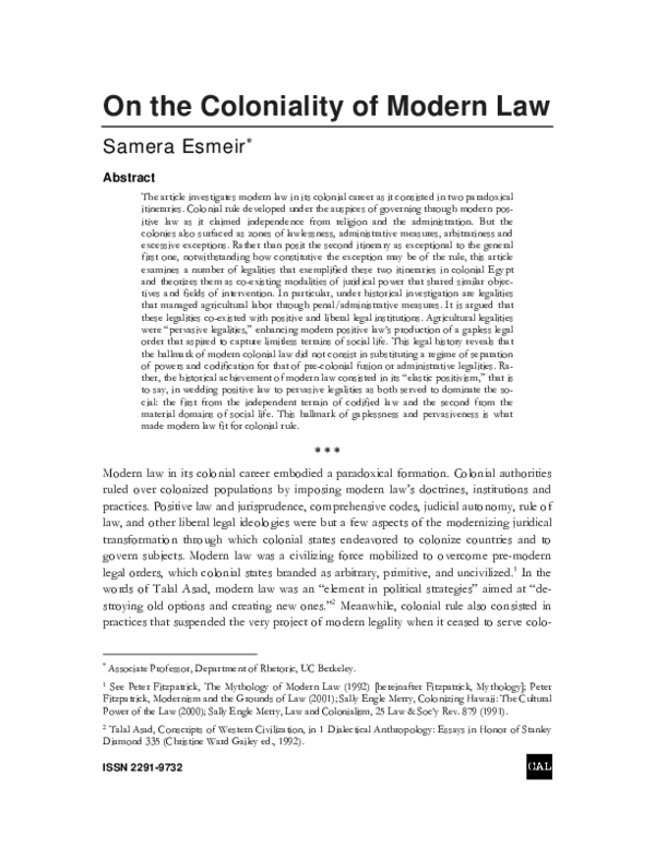 (PDF) On the Coloniality of Modern Law