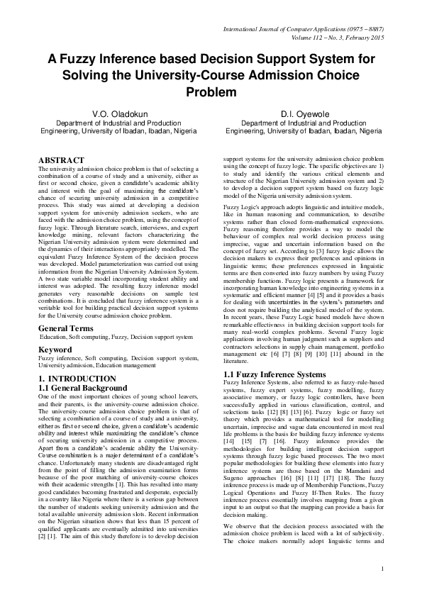 Pdf A Fuzzy Inference Based Decision Support System For Solving The University Course