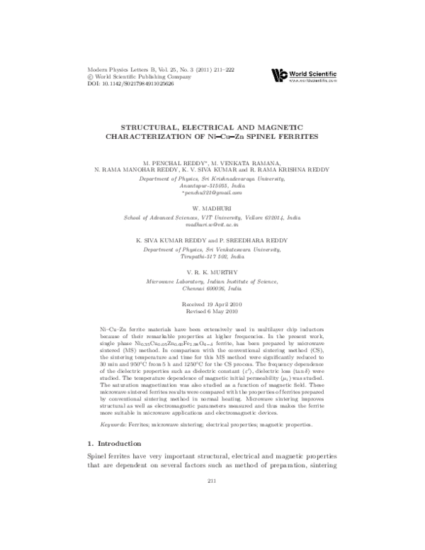 (PDF) Microstructure and Electromagnetic Properties of Microwave Sintered NiCuZn Spinel Ferrite