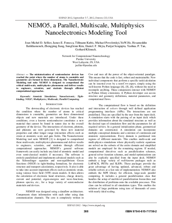 (PDF) NEMO5, a Parallel, Multiscale, Multiphysics Nanoelectronics Modeling Tool
