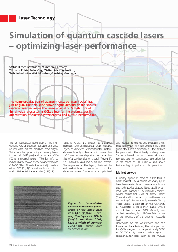 (PDF) Simulation of quantum cascade lasers - optimizing laser performance