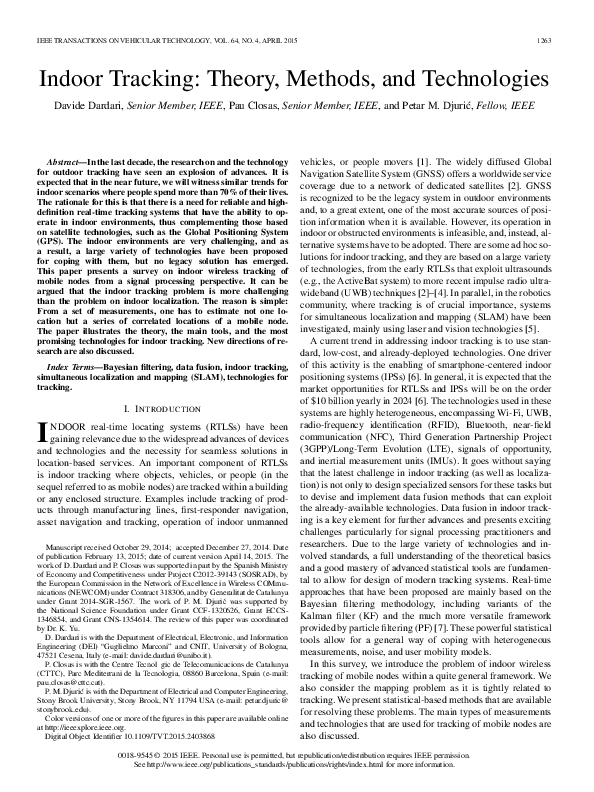 (PDF) Indoor Tracking: Theory, Methods, and Technologies