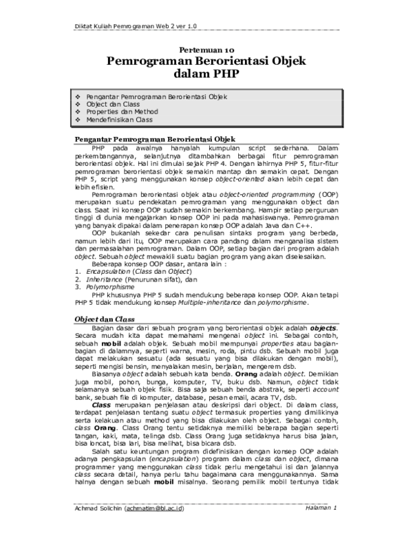 Mengenal Oop Di Php
