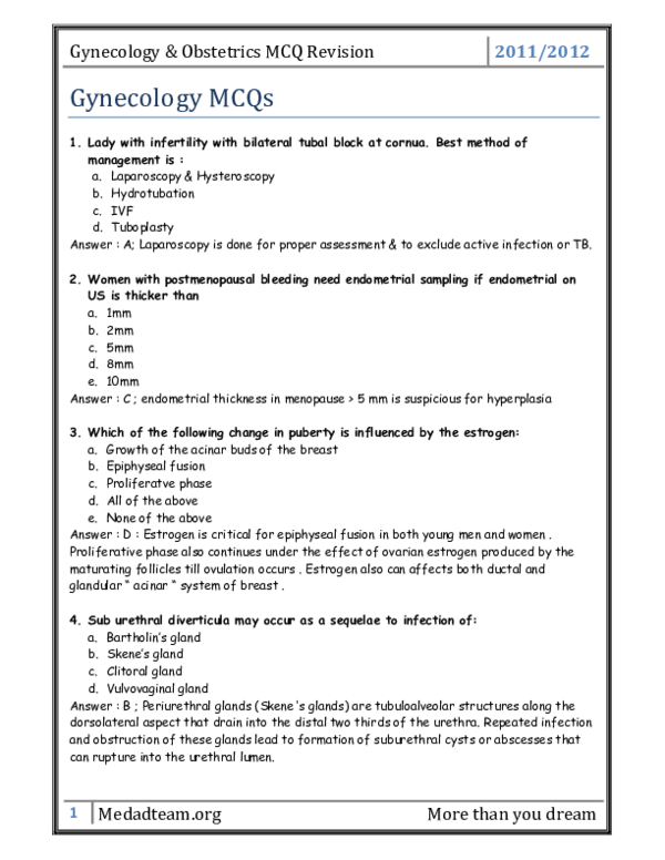 (PDF) Gynecology & Obstetrics MCQ revision