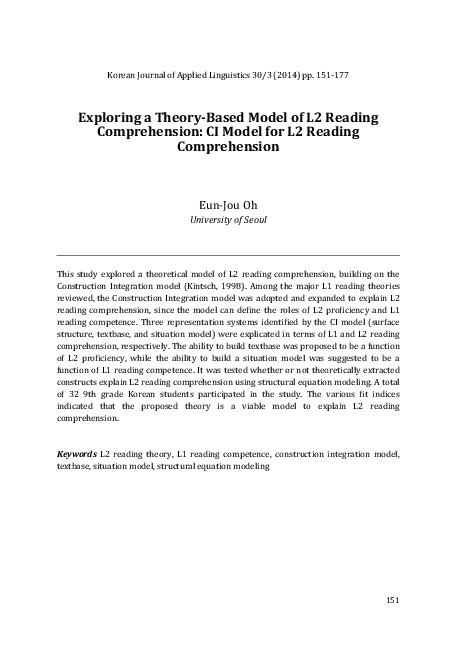 (PDF) Exploring a theory-based model of L2 reading comprehension