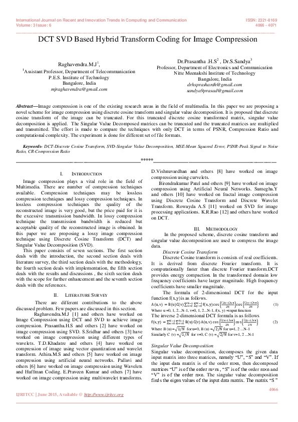 Pdf Dct Svd Based Hybrid Transform Coding For Image Compression