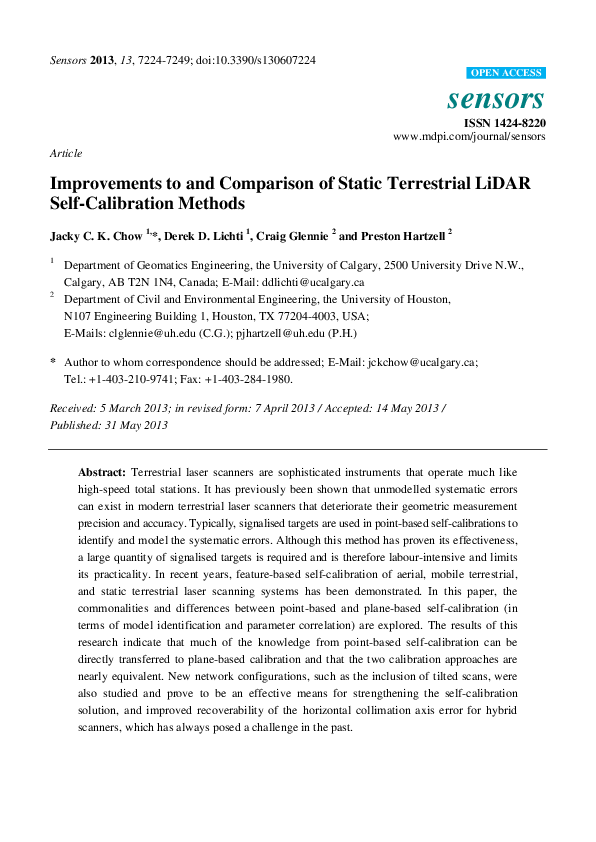 Pdf Improvements To And Comparison Of Static Terrestrial Lidar Self Calibration Methods
