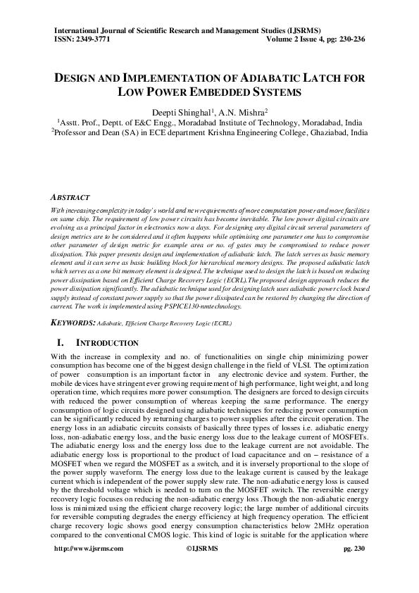 Pdf Design And Implementation Of Adiabatic Latch For Low Power