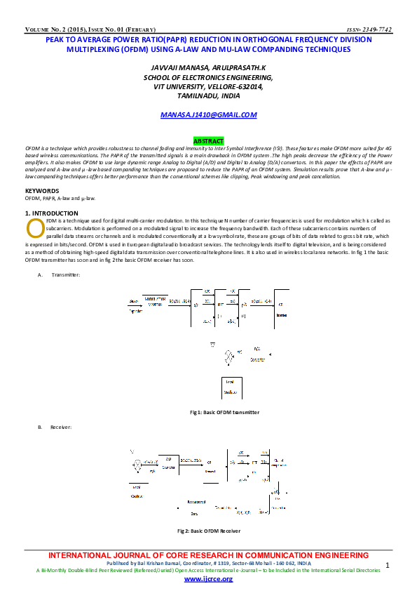 (PDF) PEAK TO AVERAGE POWER RATIO(PAPR) REDUCTION IN ORTHOGONAL FREQUENCY DIVISION MULTIPLEXING ...