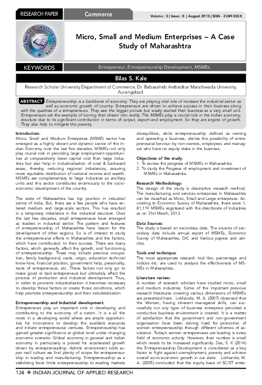 (PDF) Micro, Small and Medium Enterprises – A Case Study of Maharashtra