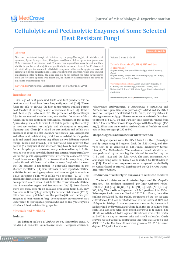 (PDF) Cellulolytic and Pectinolytic Enzymes of Some Selected Heat Resistant Fungi