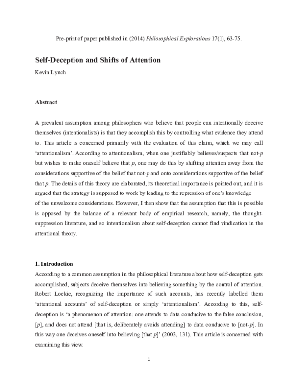 (PDF) Self-Deception and Shifts of Attention