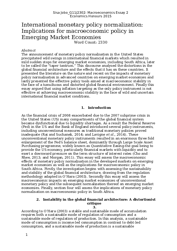 (DOC) Monetary Policy Normalization, Implications for Emerging Market ...