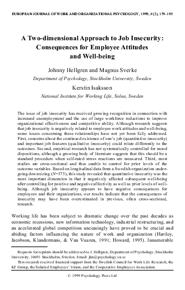 (PDF) JOB INSECURITY AND EMPLOYEE WELL-BEING A Two-dimensional Approach ...
