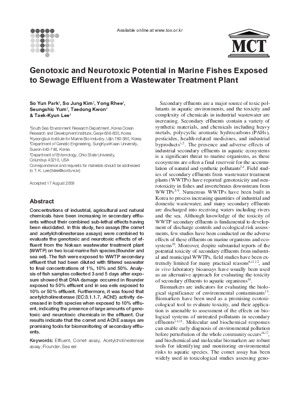 (PDF) 200909-Genotoxic and Neurotoxic Potential in Marine Fishes ...