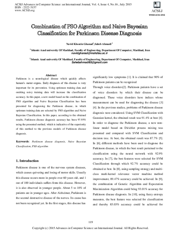 (PDF) Combination of PSO Algorithm and Naive Bayesian Classification ...