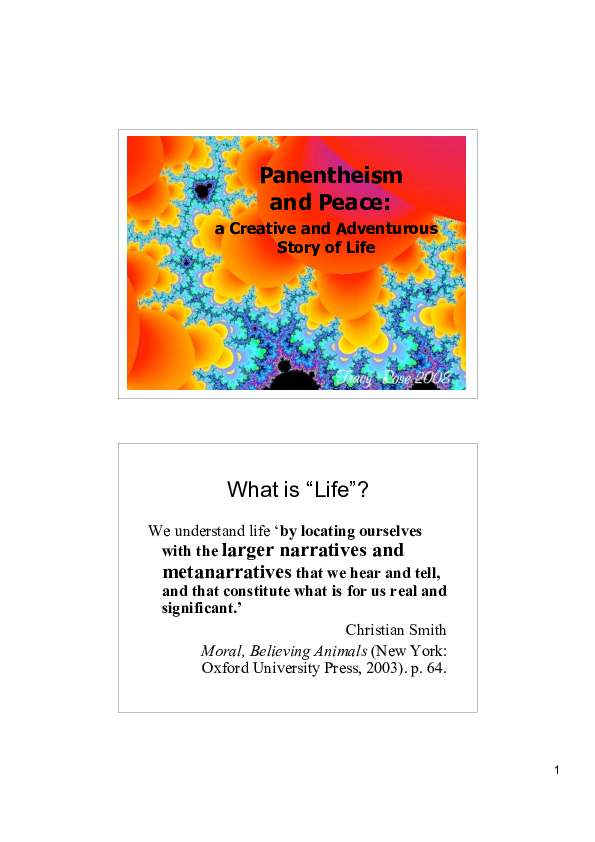 Panentheism and Peace: a Creative and Adventurous Story of Life