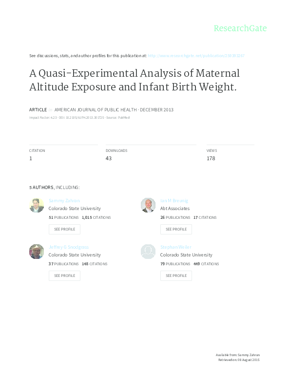 (PDF) A Quasi-Experimental Analysis of Maternal Altitude Exposure and ...