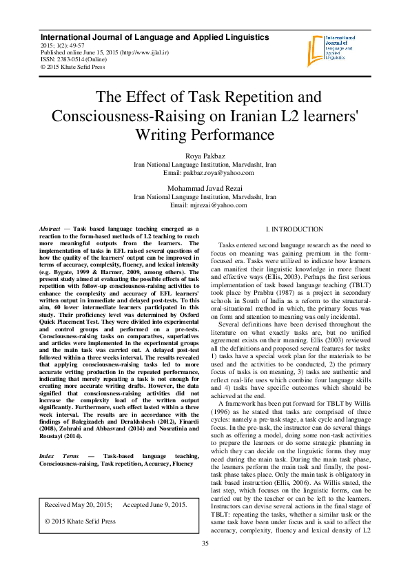 (PDF) The Effect of Task Repetition and Consciousness-Raising on ...