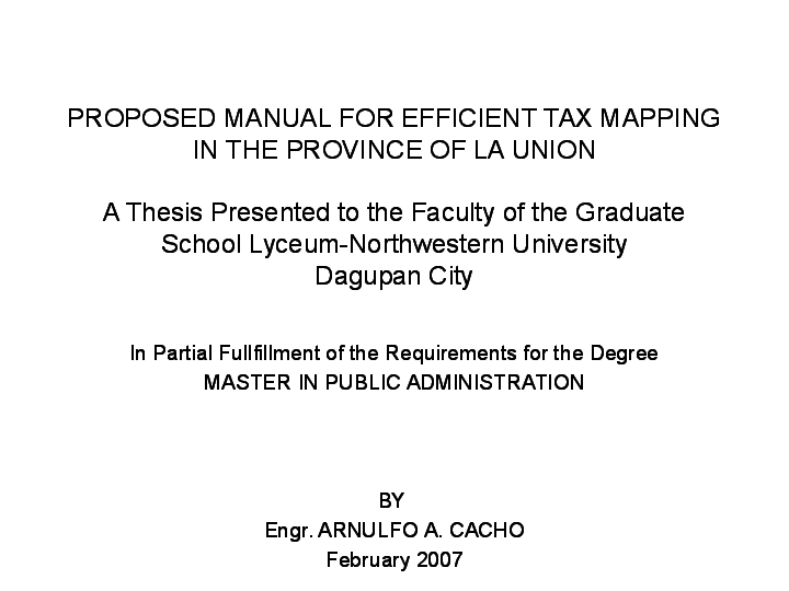 (PPT) TAX MAPPING - MANUAL FOR EFFICIENT TAX MAPPING IN THE