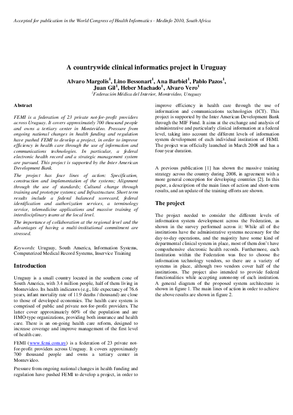 (PDF) A countrywide clinical informatics project in Uruguay