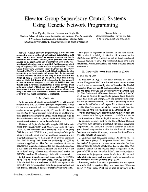 (PDF) Elevator group supervisory control systems using genetic network programming