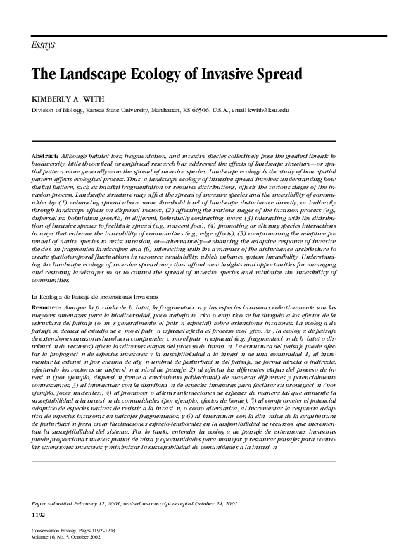 (PDF) The landscape ecology of invasive spread