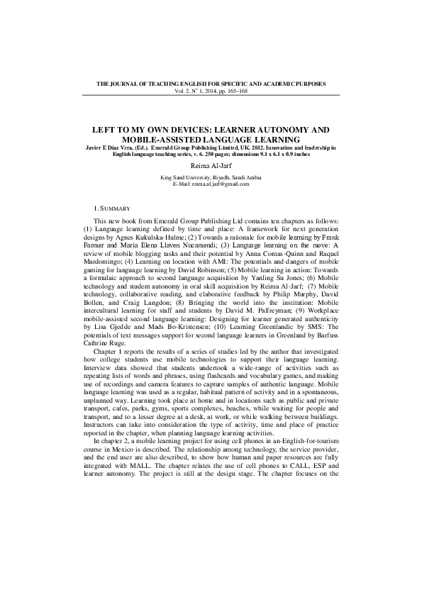 (PDF) Left to my own devices: learner autonomy and mobile-assisted language learning