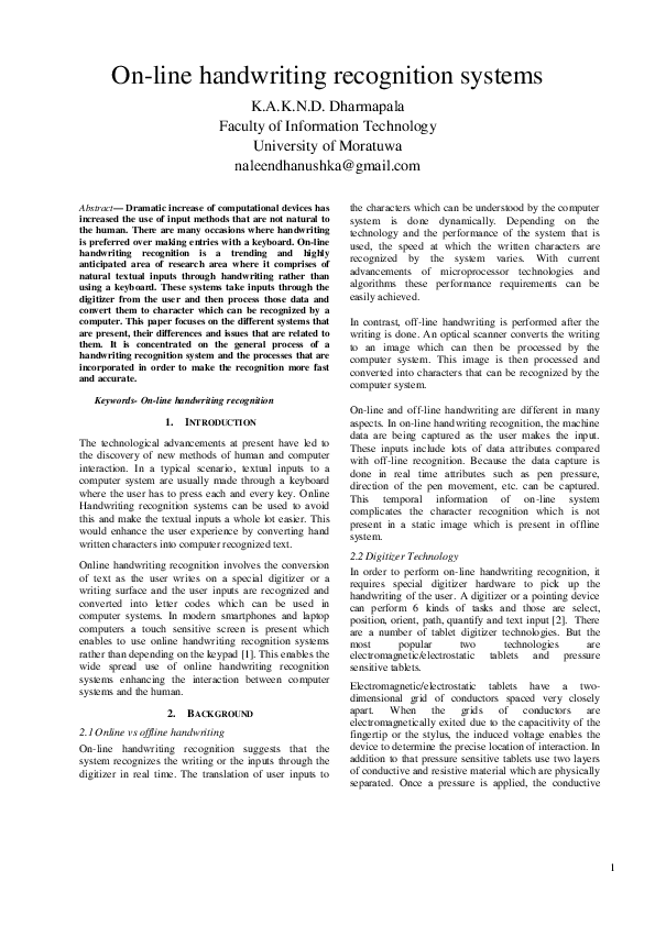 (PDF) On-line handwriting recognition systems