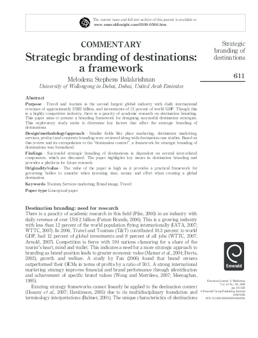 (PDF) Strategic branding of destinations: a framework