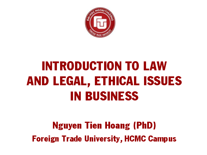 (PDF) INTRODUCTION TO LAW AND LEGAL, ETHICAL ISSUES IN BUSINESS