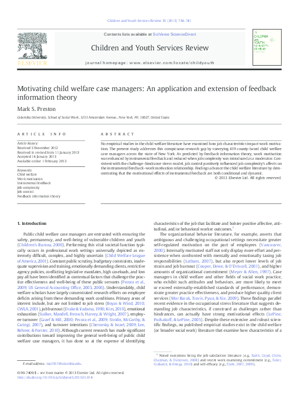 (PDF) Motivating child welfare case managers: An application and ...