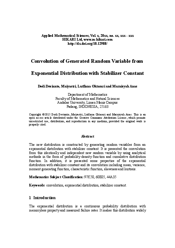Convolution of Generated Random Variable from Exponential Distribution with Stabilizer Constant