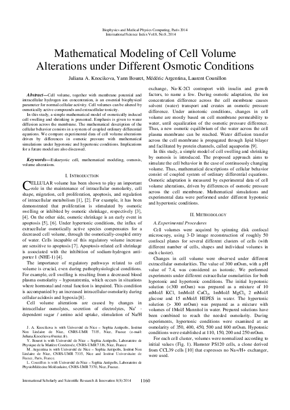 (PDF) Mathematical Modeling of Cell Volume Alterations under Different ...