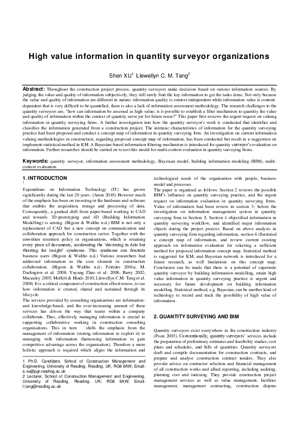 (PDF) High value information in quantity surveyor organizations