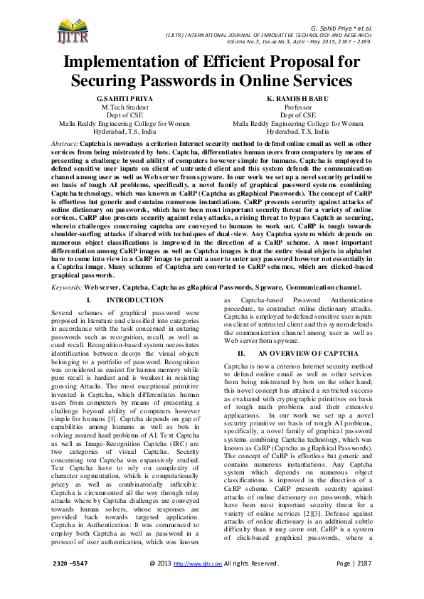 (PDF) Implementation of Efficient Proposal for Securing Passwords in ...