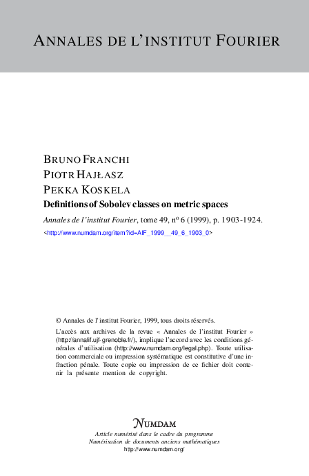 Pdf Definitions Of Sobolev Classes On Metric Spaces