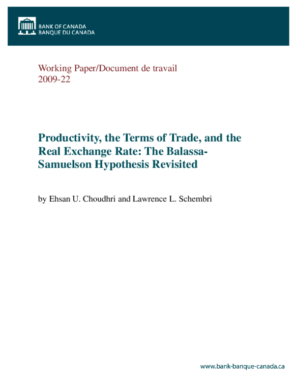 (PDF) Productivity, the Terms of Trade, and the Real Exchange Rate: The ...