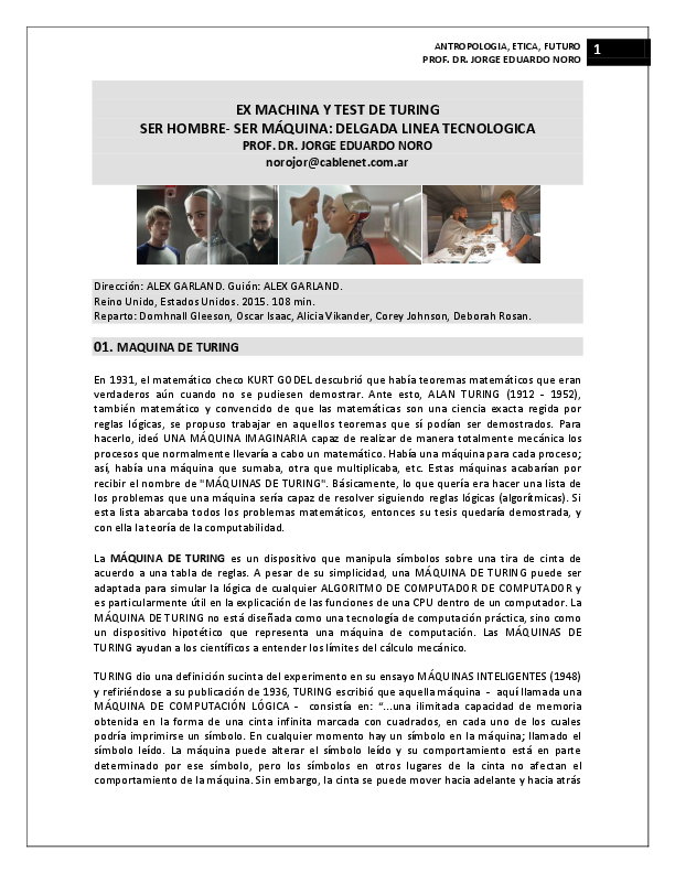 (PDF) 74. EX MACHINA Y EL TEST DE TURING: HOMBRES Y MÁQUINAS | Jorge ...