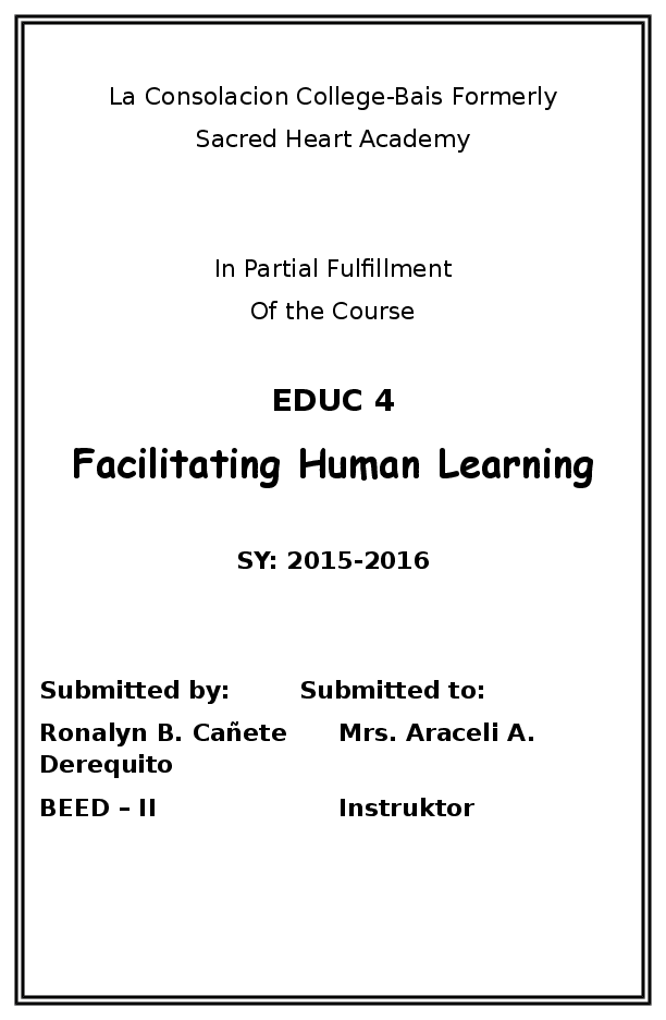 (DOC) EDUC 4 - FACILITATING HUMAN LEARNING