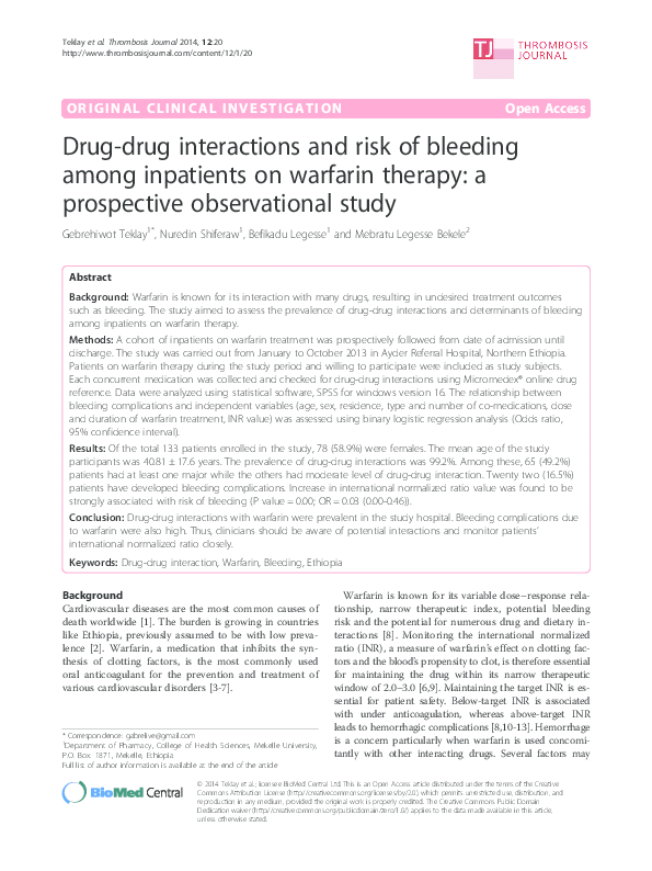 (PDF) Drug-drug interactions and risk of bleeding among inpatients on ...