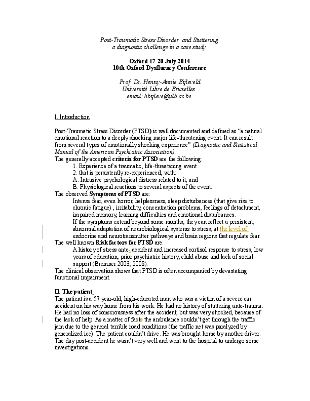 (DOC) Post Traumatic Stress disorder and Stuttering | Henny Bijleveld ...