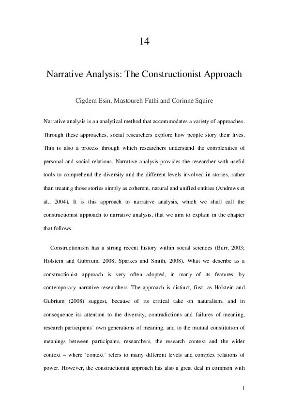 (PDF) Narrative analysis: the constructionist approach