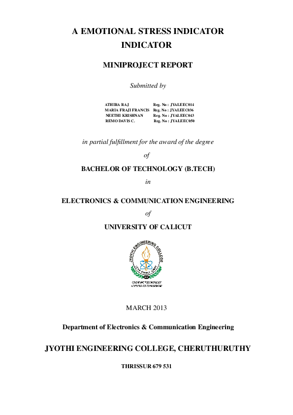 (PDF) A EMOTIONAL STRESS INDICATOR INDICATOR MINIPROJECT REPORT