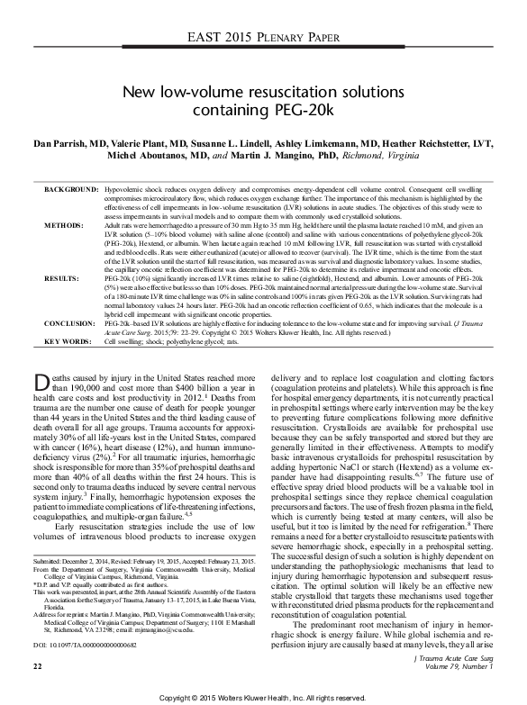 (PDF) New low-volume resuscitation solutions containing PEG-20k