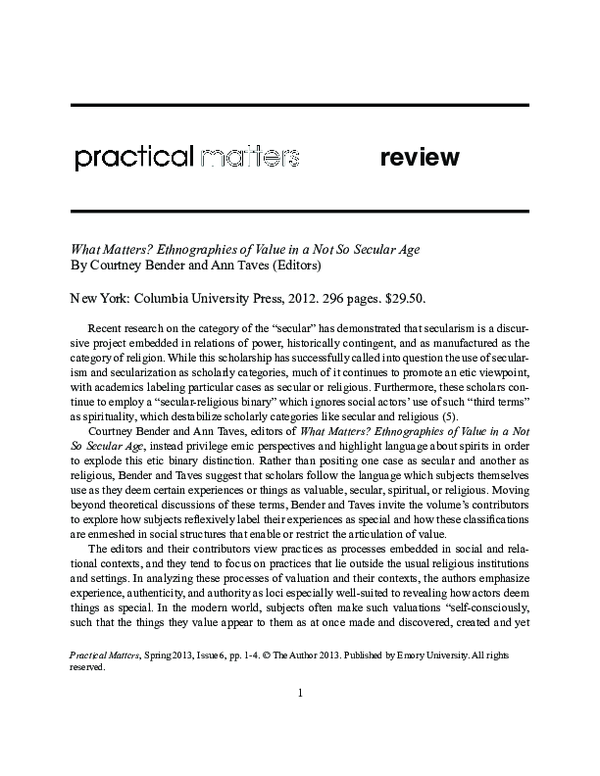 What Matters? Ethnographies of Value in a Not So Secular Age, by ...