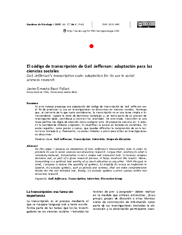 (PDF) El código de transcripción de Gail Jefferson: adaptación para su ...