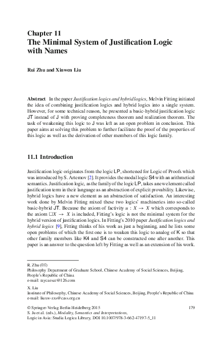 (PDF) The Minimal System of Justification Logic with Names